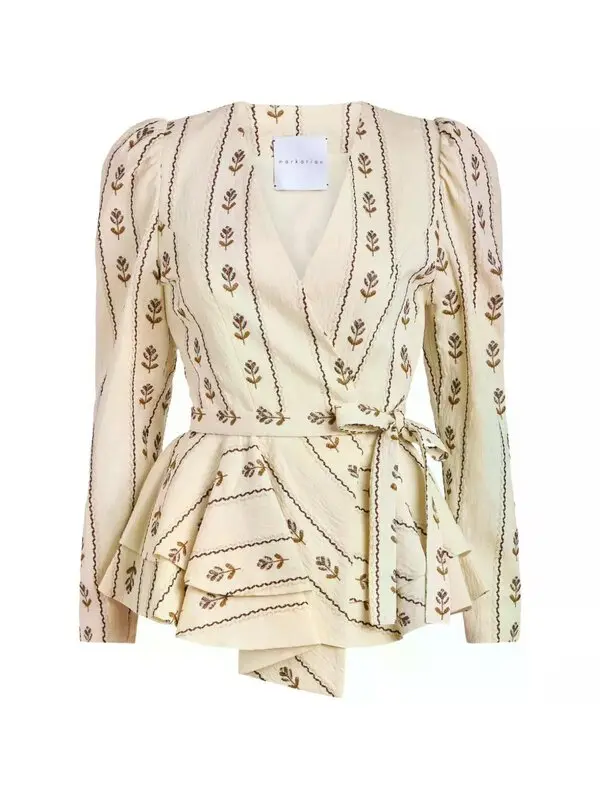 MARKARIAN Vega Floral-stripe Wrap Top - Neutrals