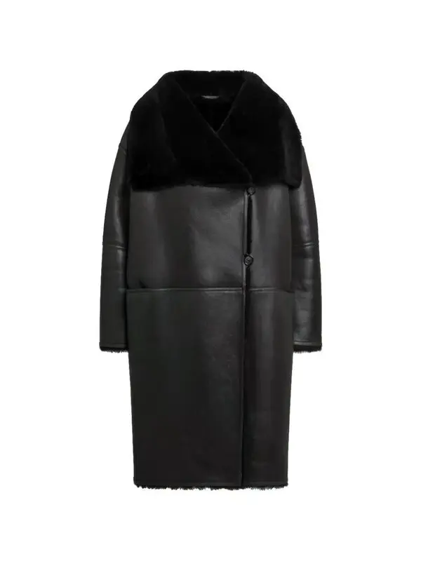 TOTEME Shearling Wrap Coat Dark Brown