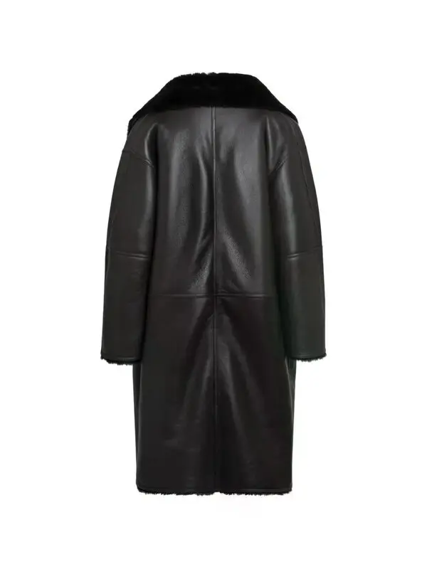 TOTEME Shearling Wrap Coat Dark Brown
