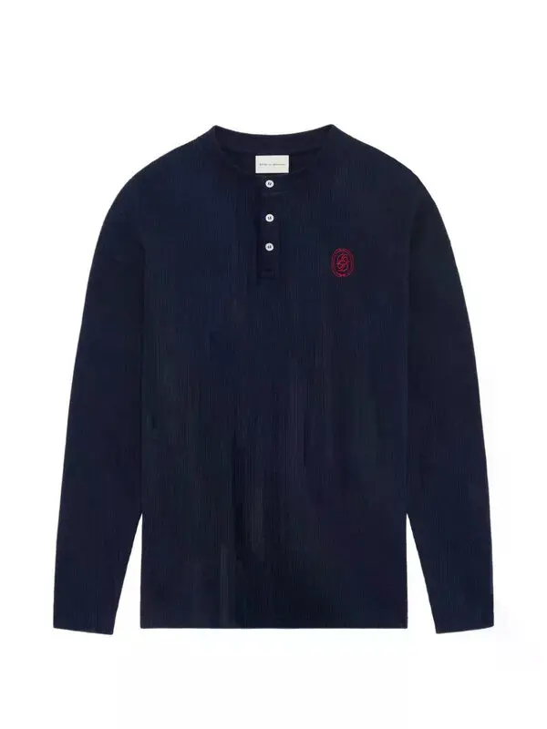 Drole De Monsieur Waffle-knit Long-sleeve T-shirt - Blue