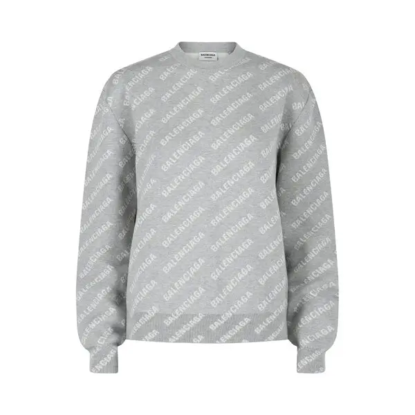 Balenciaga Allover Logo Knit Sweater White