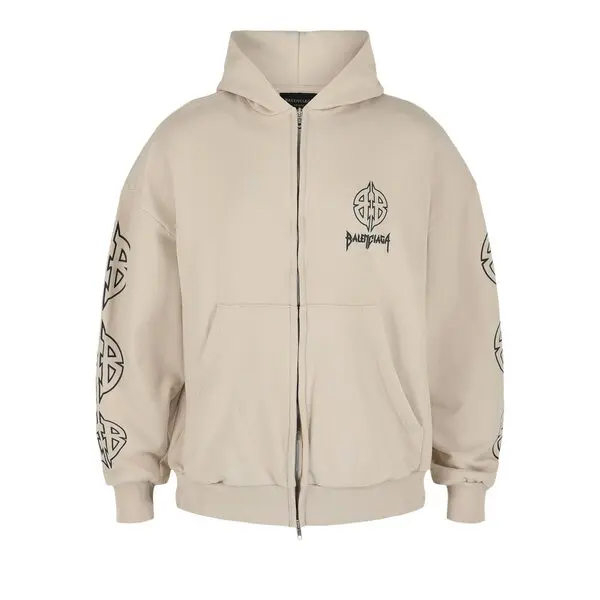 Balenciaga Metal Bb Stencil Zip-up Hoodie 'light Beige Black