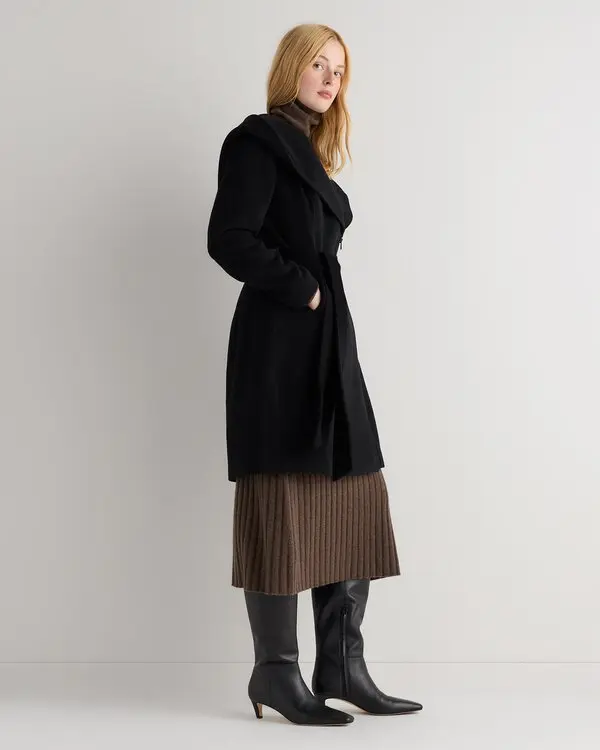 Quince Wool Cashmere Hooded Wrap Coat With Removable Down Bib - Black
