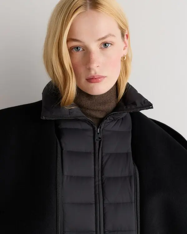 Quince Wool Cashmere Hooded Wrap Coat With Removable Down Bib - Black