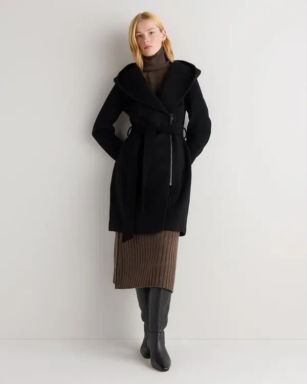 Quince Wool Cashmere Hooded Wrap Coat With Removable Down Bib - Black
