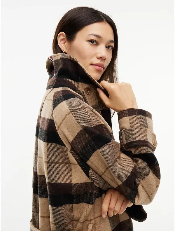 Tommy Hilfiger Plaid Wool-blend Belted Car Coat