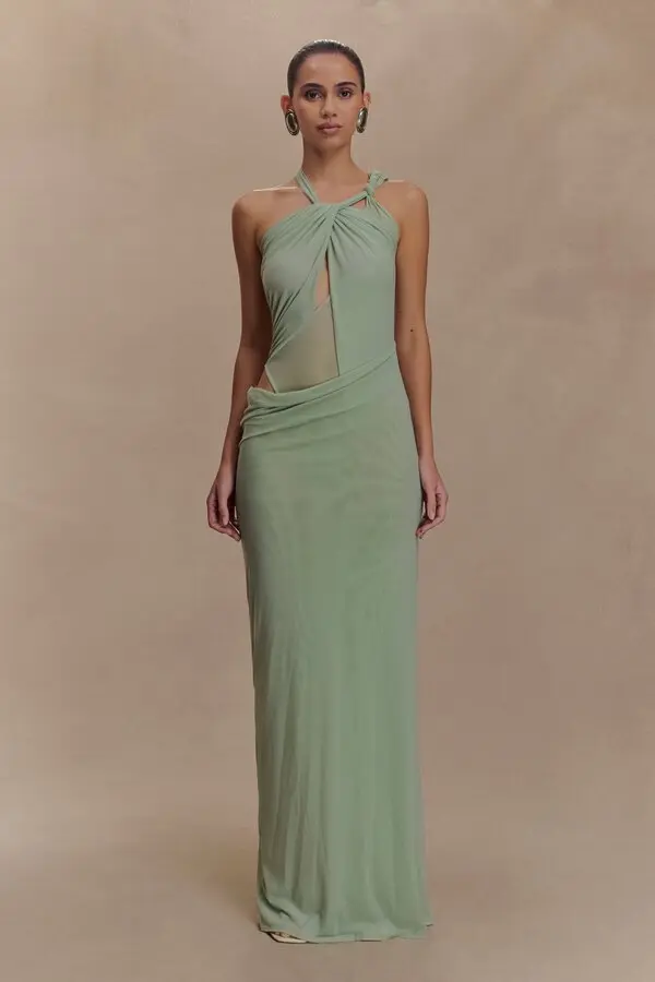 Meshki Edwina Knotted Mesh Maxi Dress - Sage
