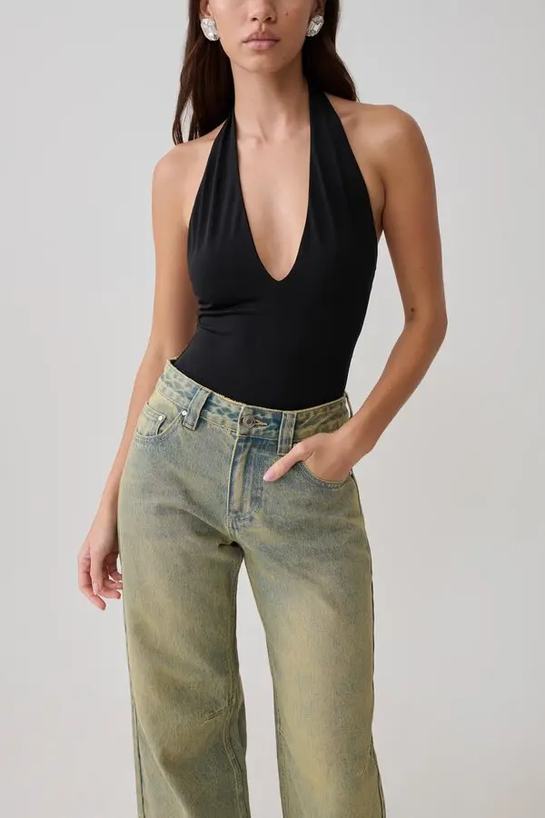Meshki Rebekah Slinky Halter Bodysuit - Black