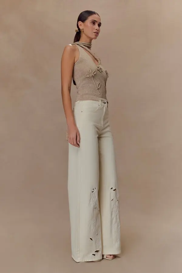 Meshki Leone One Shoulder Metallic Knit Top