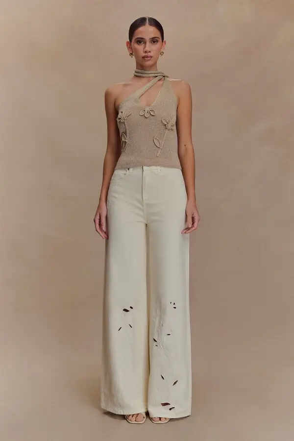 Meshki Leone One Shoulder Metallic Knit Top