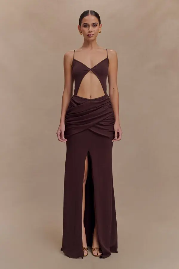 Meshki Reama Wrap Over Knit Maxi Dress - Chocolate