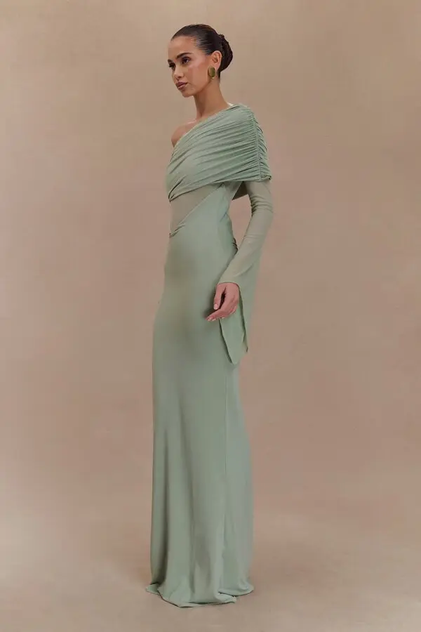 Meshki Kaitlin One Shoulder Slinky And Mesh Maxi Dress