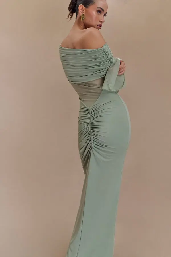 Meshki Kaitlin One Shoulder Slinky And Mesh Maxi Dress