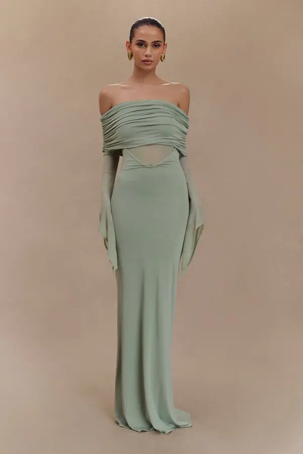 Meshki Kaitlin One Shoulder Slinky And Mesh Maxi Dress