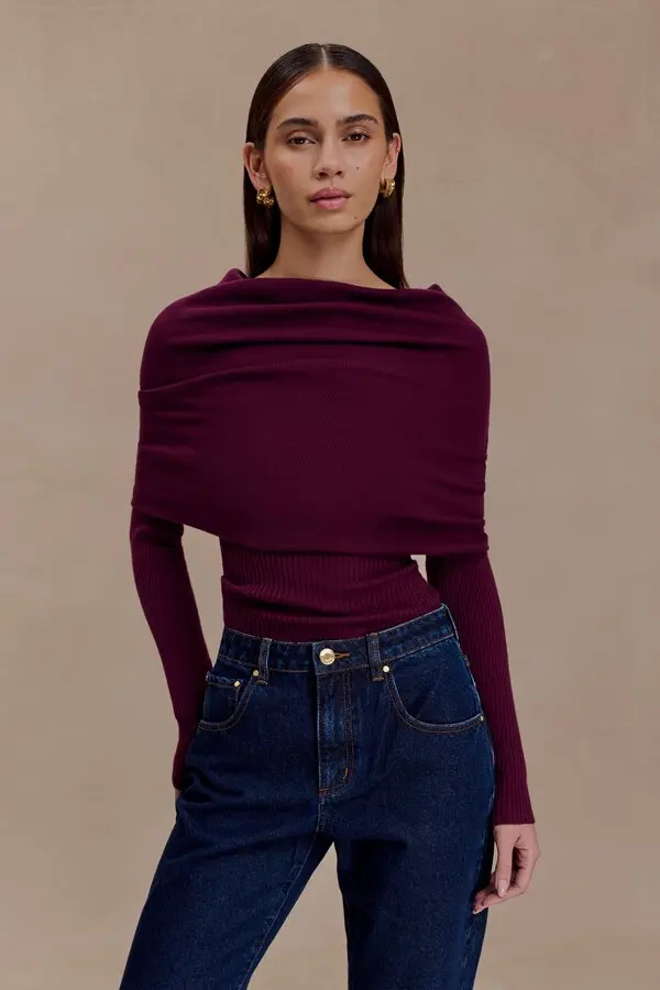 Meshki Mazie Asymetrical Cashmere Blend Long Sleeve Knit Top