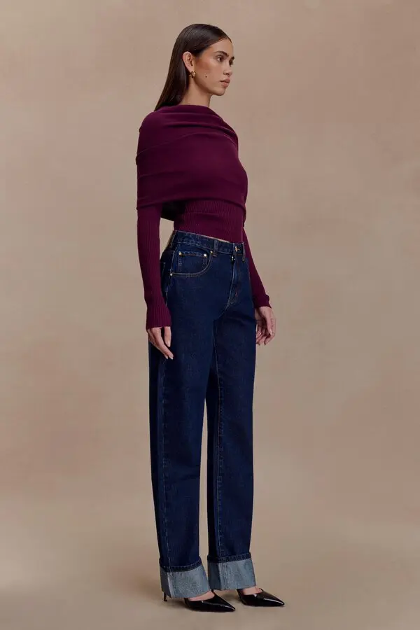 Meshki Mazie Asymetrical Cashmere Blend Long Sleeve Knit Top