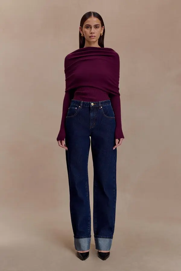 Meshki Mazie Asymetrical Cashmere Blend Long Sleeve Knit Top