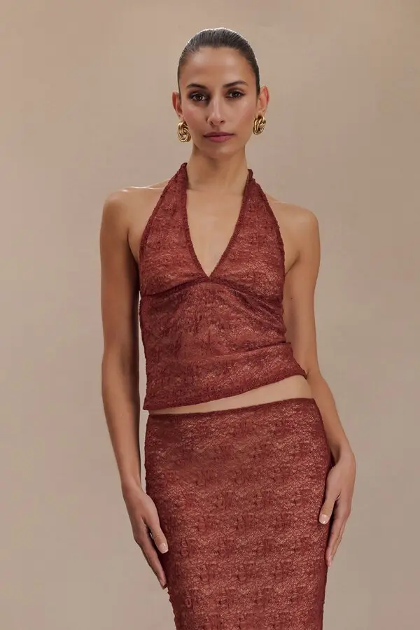Meshki Asher Sheer Lace Halter Top