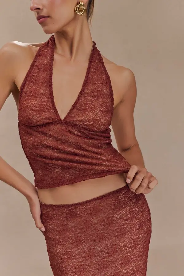 Meshki Asher Sheer Lace Halter Top