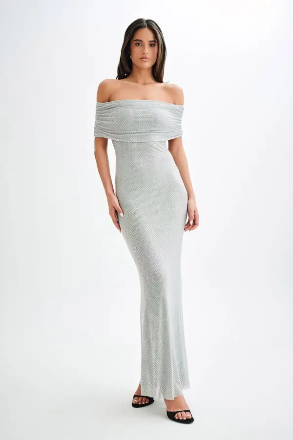Meshki Arna Off Shoulder Diamante Maxi Dress