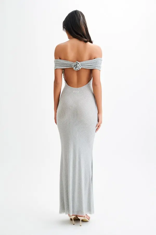 Meshki Arna Off Shoulder Diamante Maxi Dress