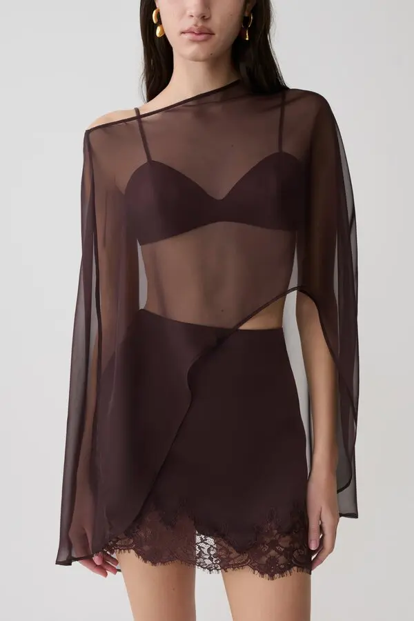 Meshki Kirstine Bralette With Chiffon Cape - Brown