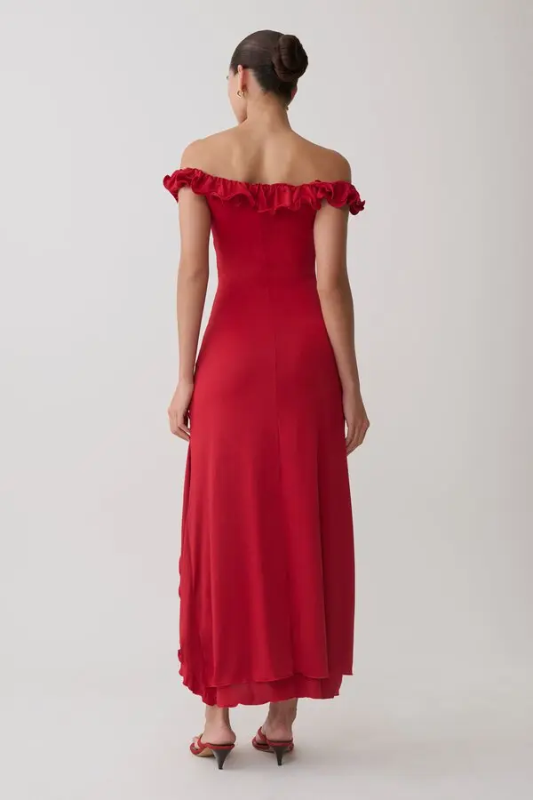 Meshki Allegra Off Shoulder Ruffle Midi Dress