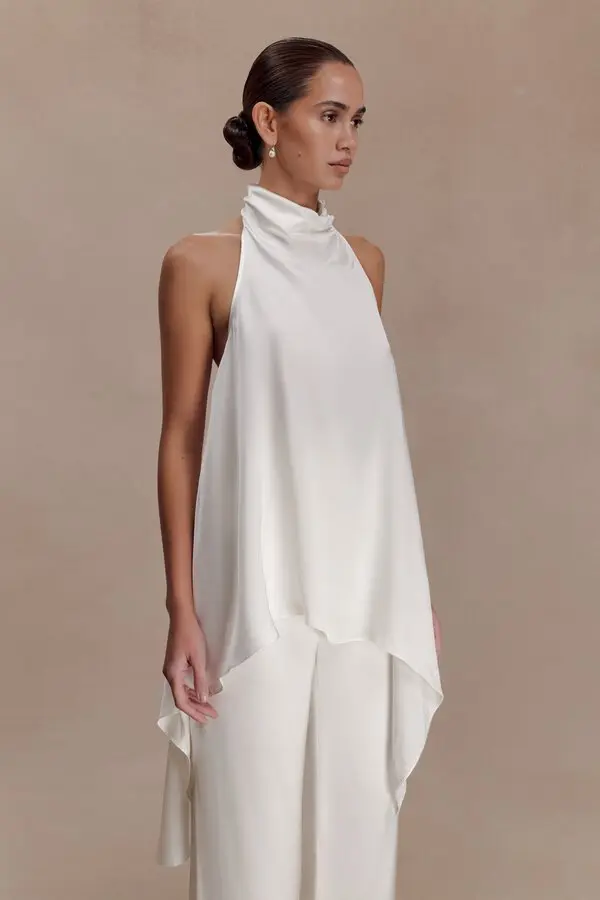 Meshki Sydney Asymmetrical Satin Halter Top