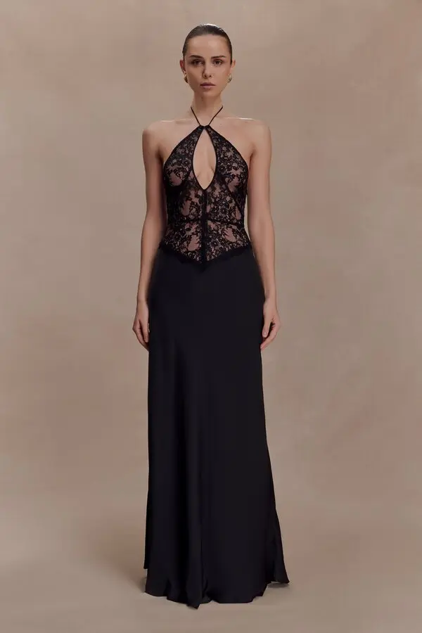 Meshki Sascha Lace And Satin Halter Maxi Dress