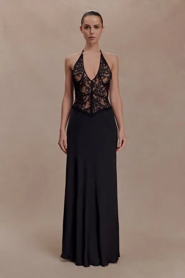 Meshki Sascha Lace And Satin Halter Maxi Dress