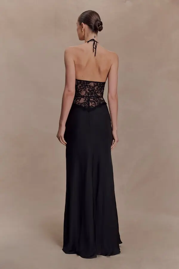 Meshki Sascha Lace And Satin Halter Maxi Dress
