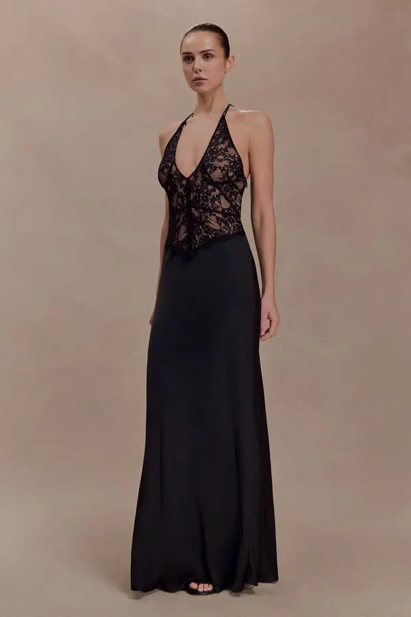Meshki Sascha Lace And Satin Halter Maxi Dress