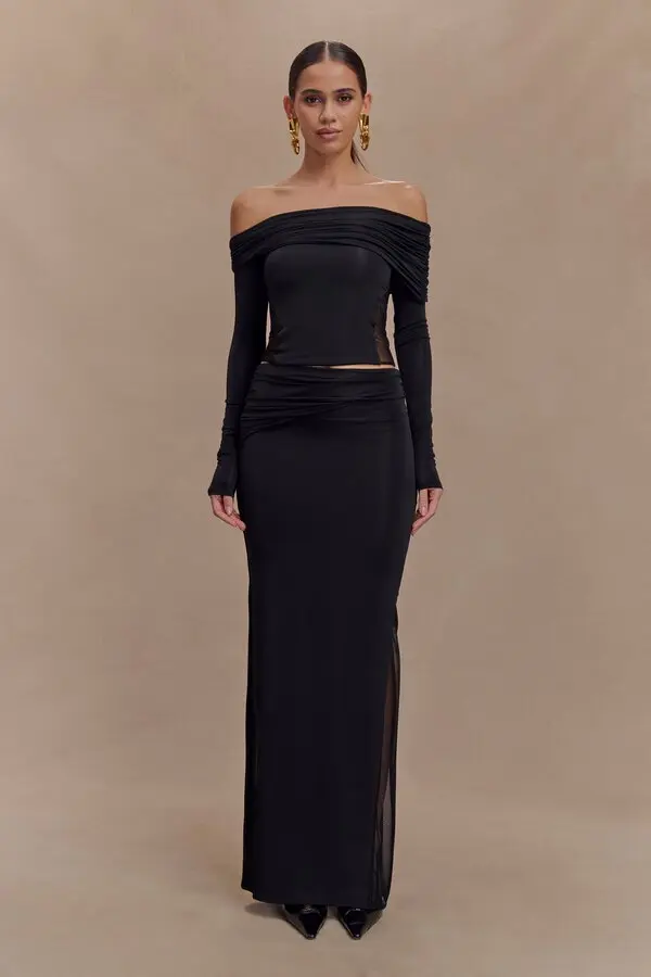 Meshki Judy Slinky And Mesh Maxi Skirt