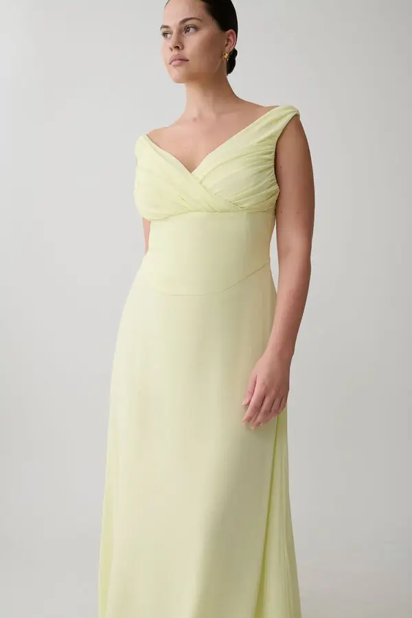 Meshki Mabel Off Shoulder Chiffon Maxi Dress - Lemon