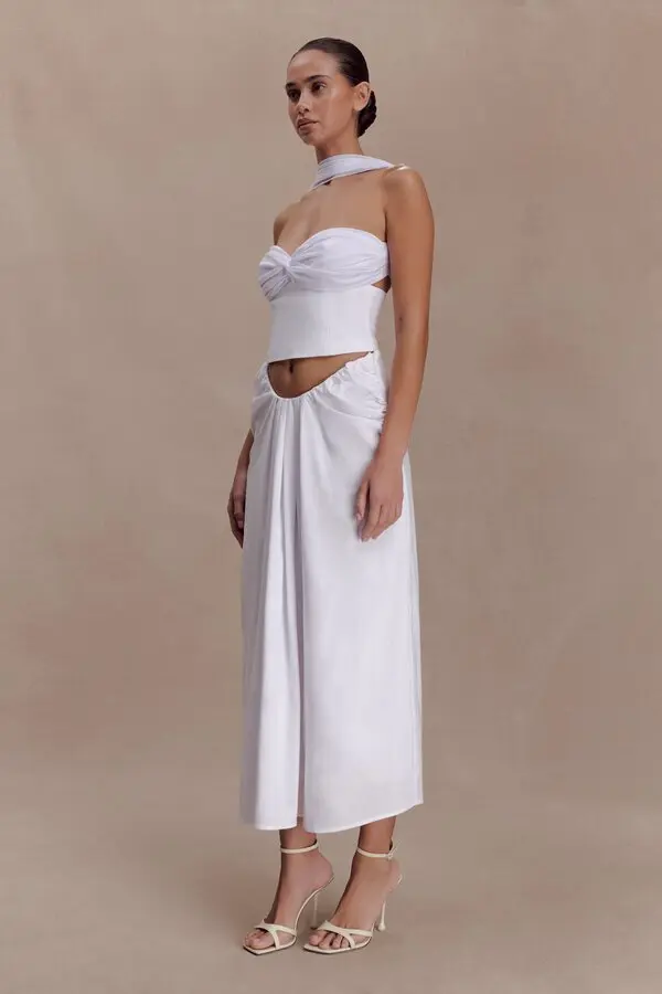 Meshki Talia Draped Linen Midi Skirt