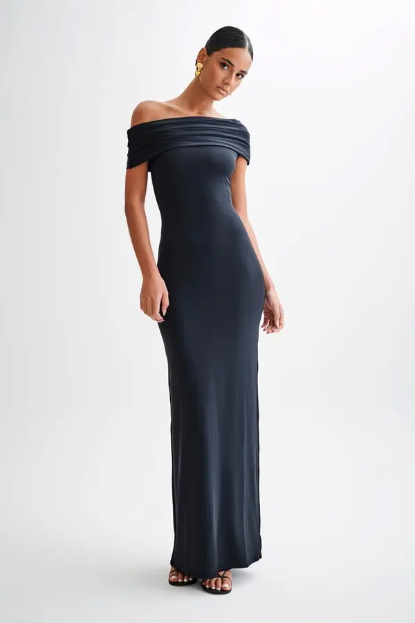 Meshki Cassandra Off Shoulder Slinky Maxi Dress