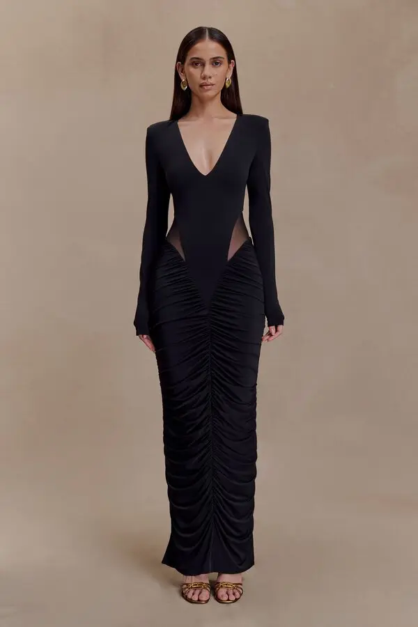 Meshki Louanne Slinky Long Sleeve Maxi Dress - Black