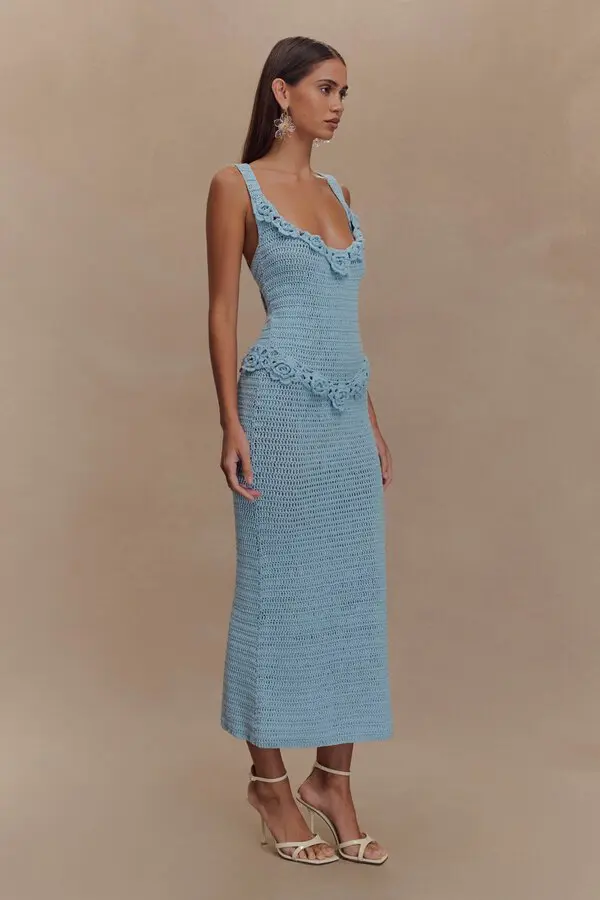 Meshki Teagan Floral Hand Crochet Midi Dress