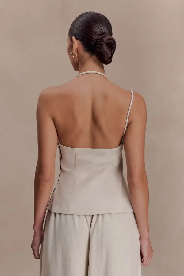 Meshki Gabby Asymmetrical Neckline Linen Beaded Top