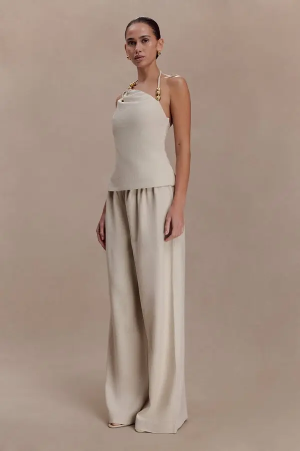 Meshki Gabby Asymmetrical Neckline Linen Beaded Top