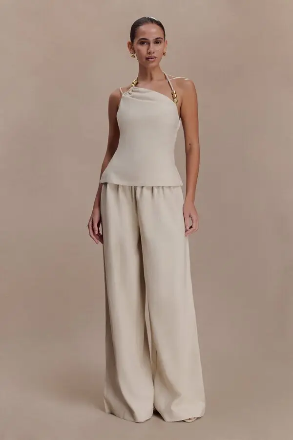 Meshki Gabby Asymmetrical Neckline Linen Beaded Top