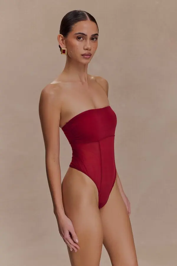 Meshki Aoife Strapless Mesh Bodysuit - Raspberry