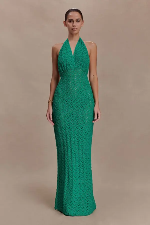 Meshki Deeliah Halterneck Crochet Maxi Dress