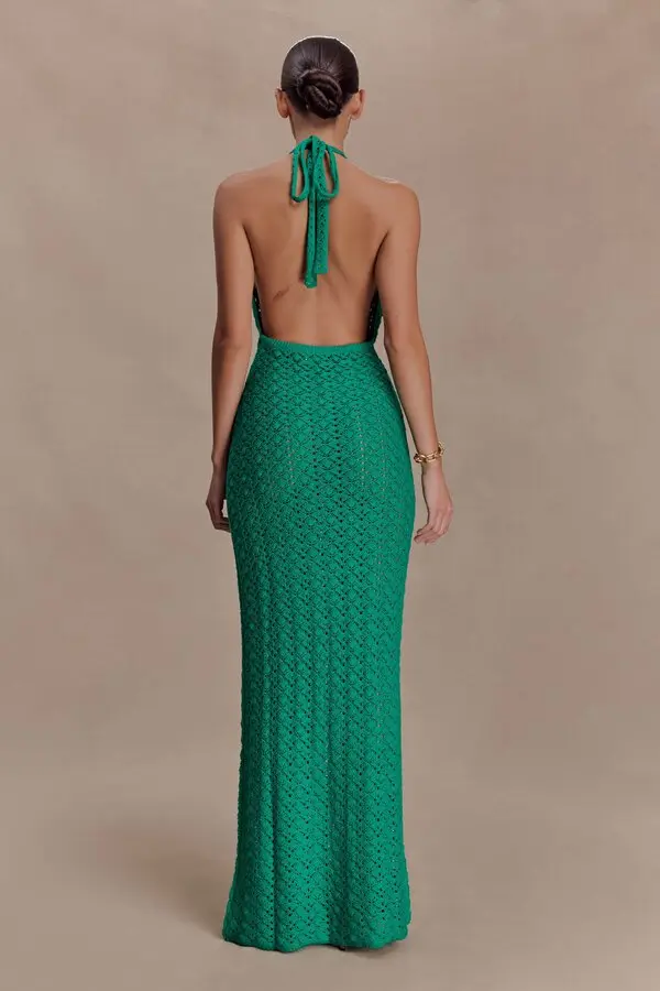 Meshki Deeliah Halterneck Crochet Maxi Dress