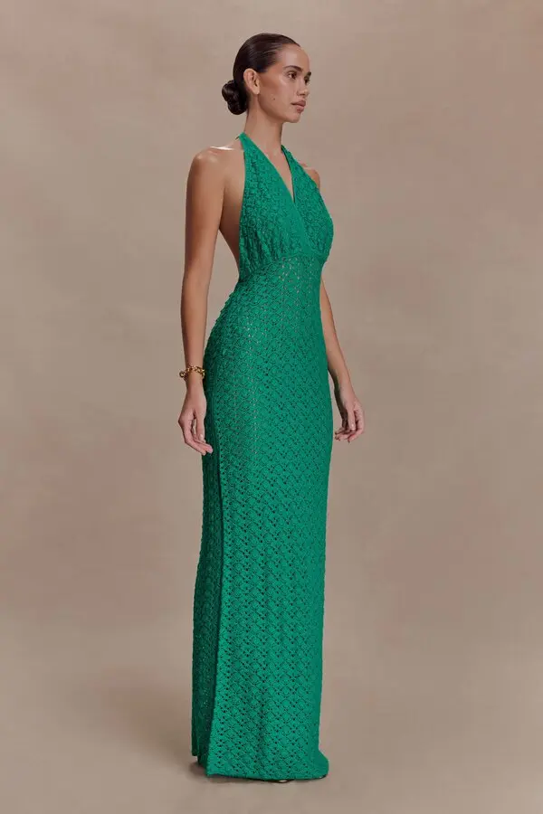 Meshki Deeliah Halterneck Crochet Maxi Dress