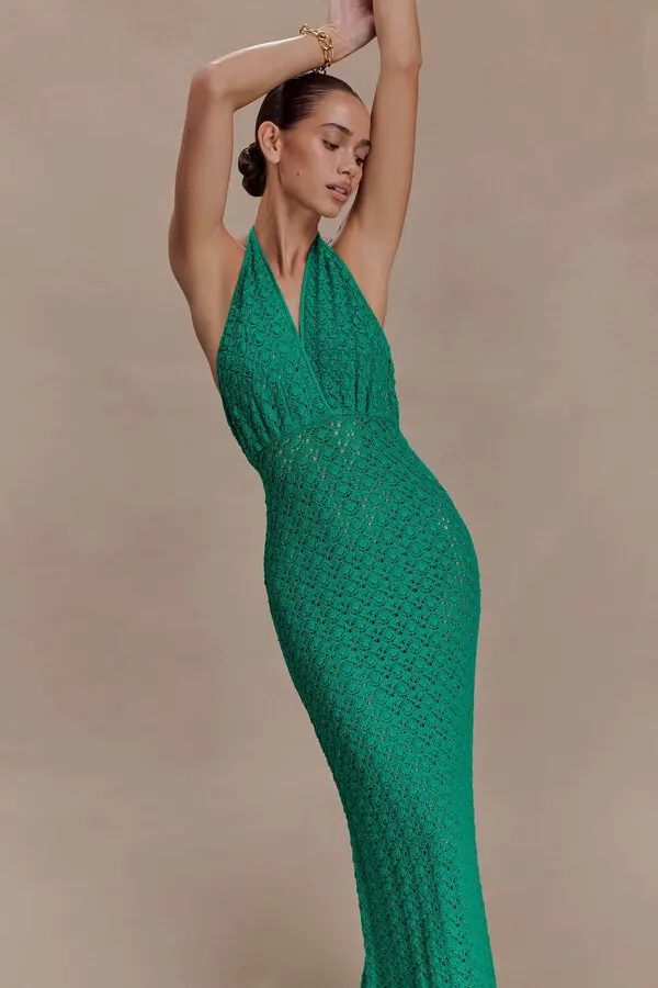 Meshki Deeliah Halterneck Crochet Maxi Dress