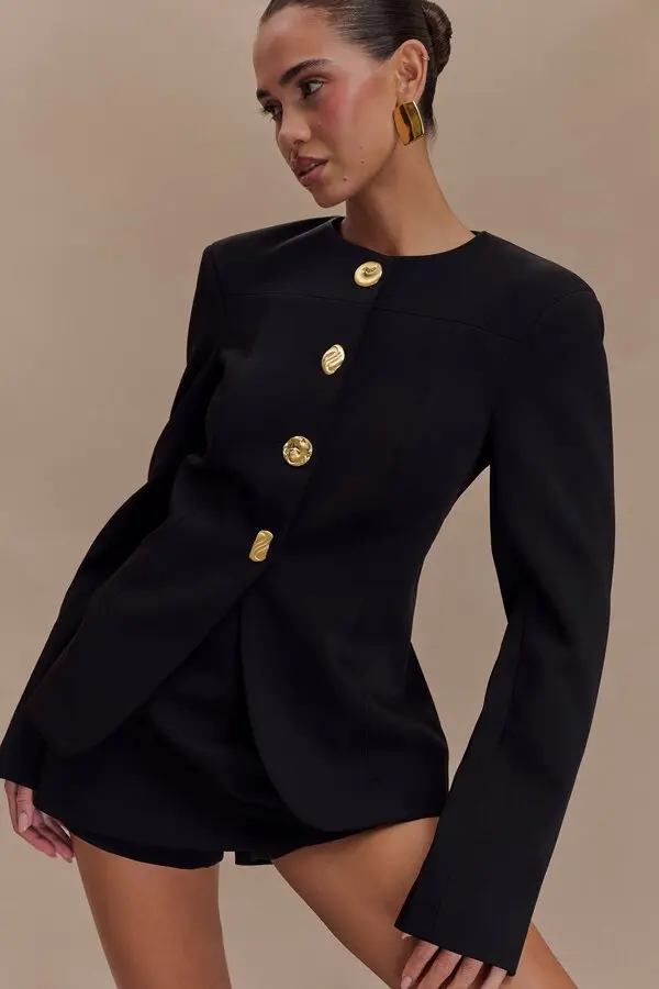 Meshki Asia Mixed Button Blazer - Black