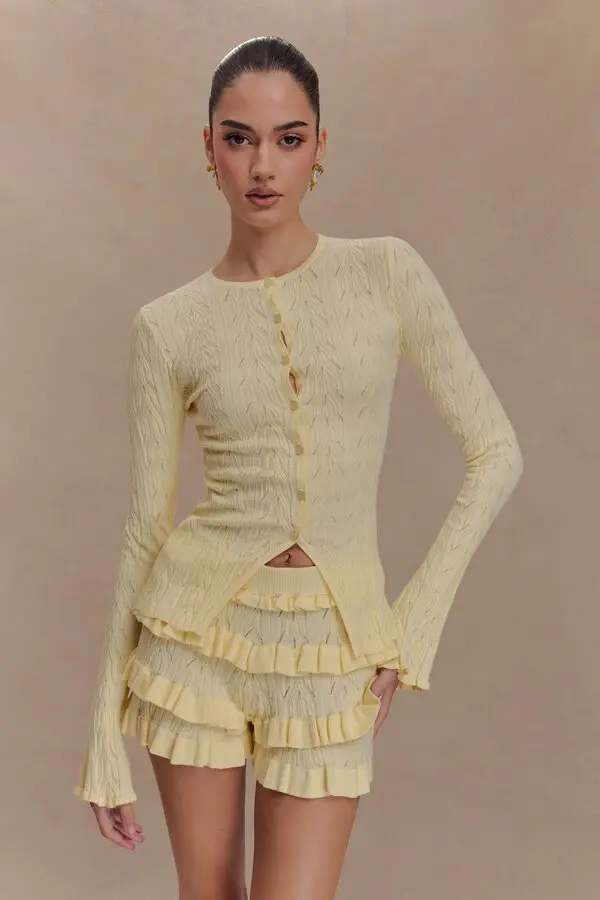 Meshki Amy Pointelle Bell Sleeve Cardigan
