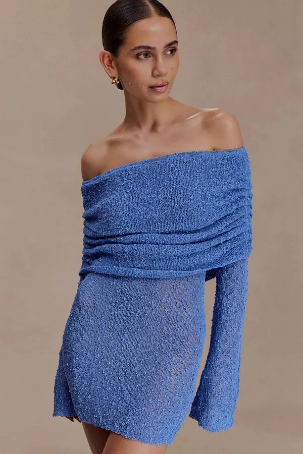 Meshki Marisol Off Shoulder Boucle Mini Dress