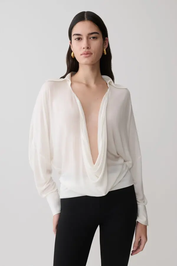 Meshki Berkley Draped Long Sleeve Shirt - White